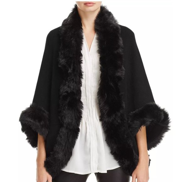 Sioni | Jackets & Coats | Sioni Black Faux Fur Trimmed Cape Size Sm ...